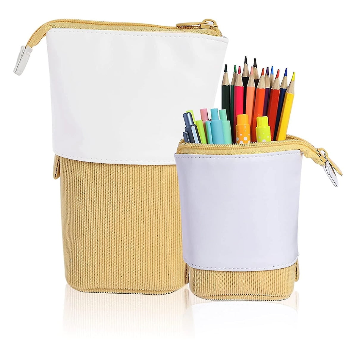 Pop-Up Pencil Retractable Stand Stationery Box, Pu Corduroy Vertical ...