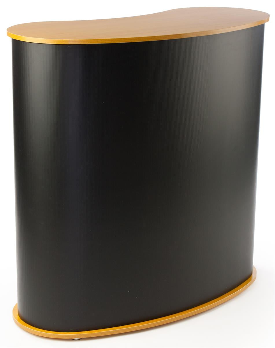 Pop-up Podium Counter with Kidney Bean Shaped Wood Grain Table Surface ...