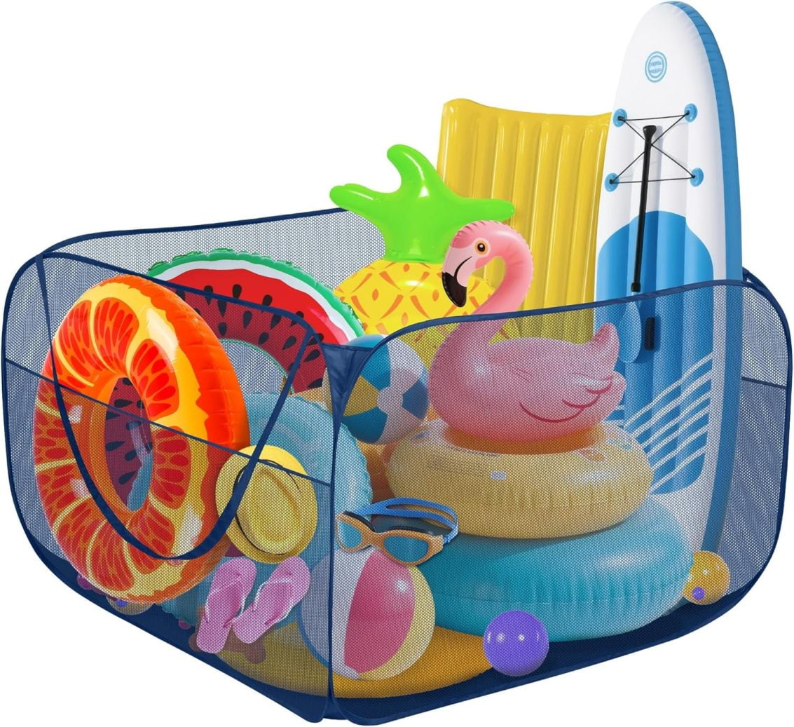 Pop-up Pool Toy Storage Bin 47 x 47 x 31 Inch Mesh Pool Organizer Bag ...