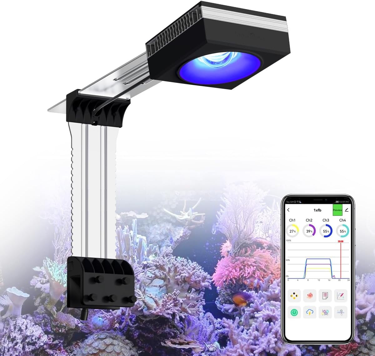 PopBloom LED Aquarium Light Full Spectrum Marine Reef LED Lighting for ...