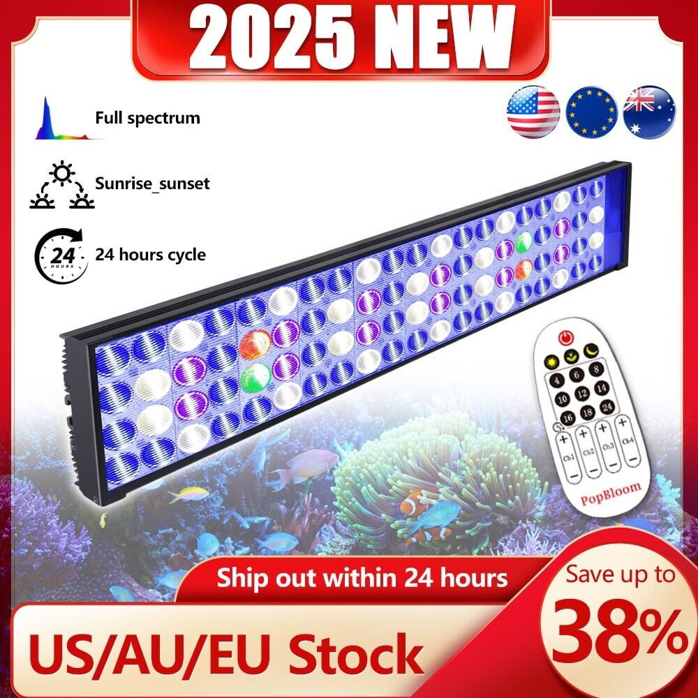PopBloom S54 Led Aquarium Light Full Spectrum for 24"-30" Marine Reef Coral Tank - Walmart.com