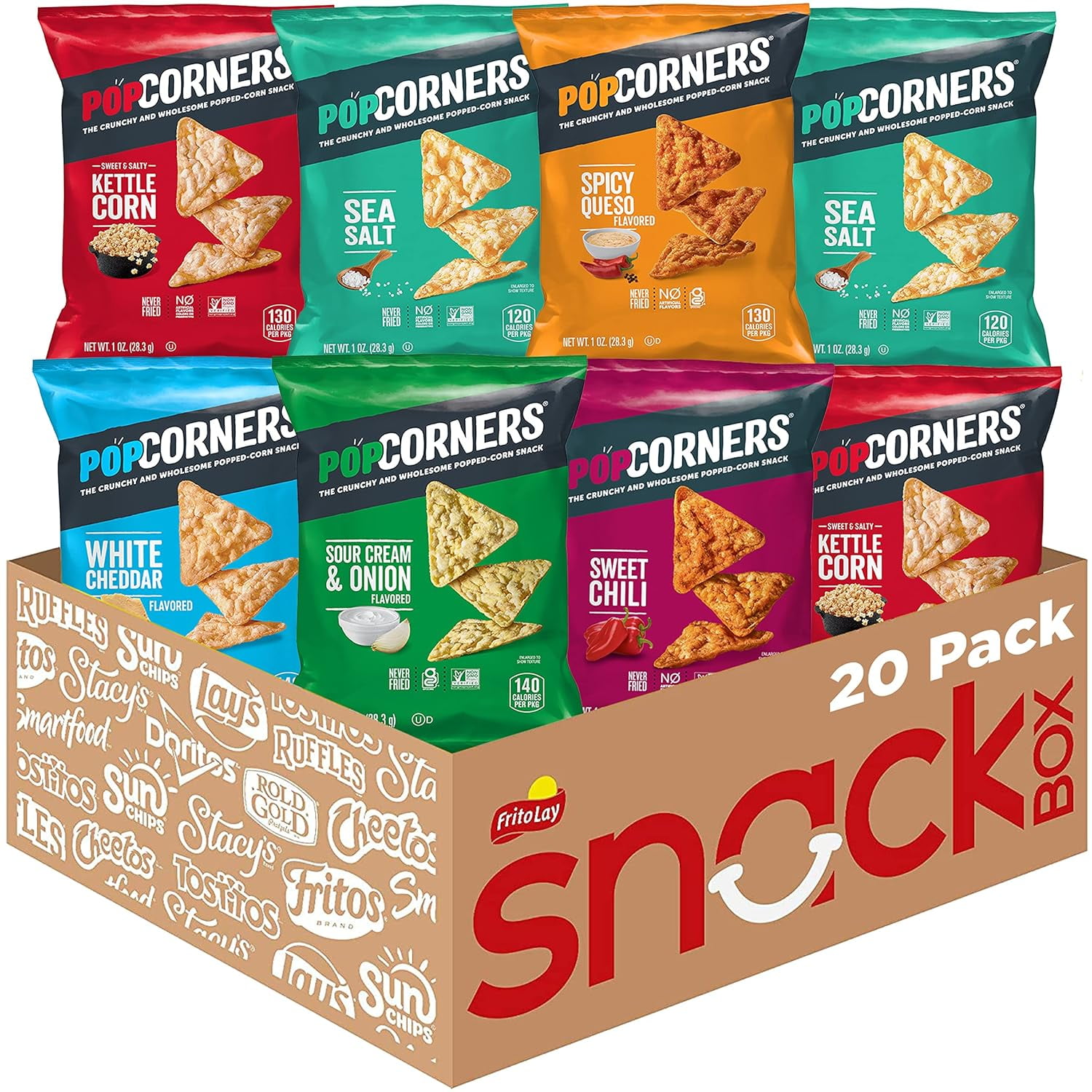 PopCorners Gluten Free Popped Corn Snacks, Sampler Pack, 1 oz Bags, 20 ...