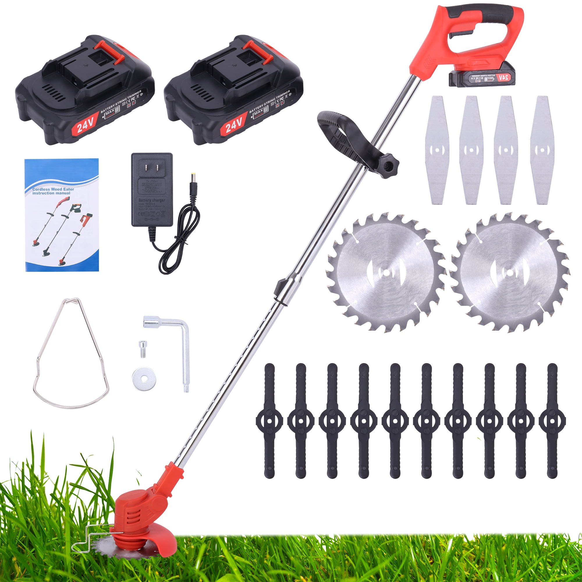 Battery-Powered Cordless String Trimmer with 3 Blades, 2 Batteries for ...