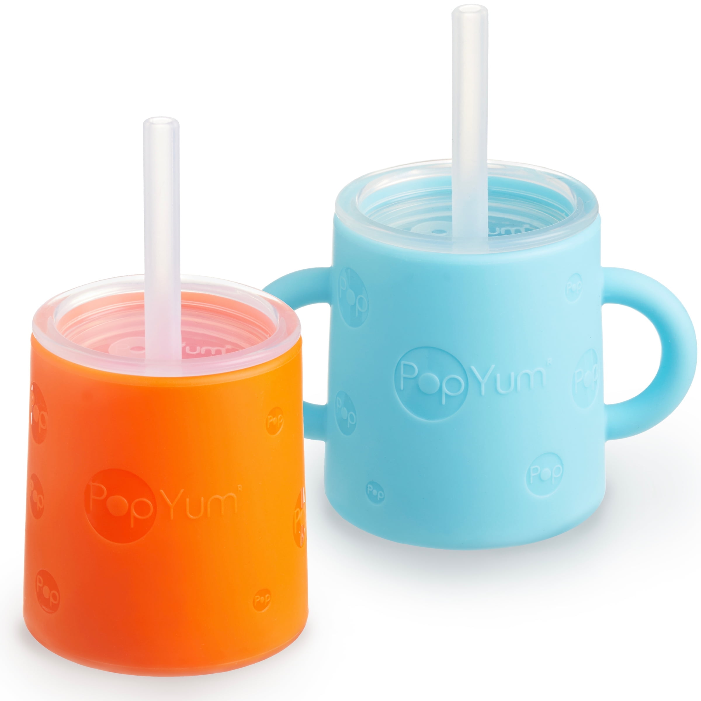 PopYum Silicone Training Cup with Straw and Lid, 2-Pack Blue/Orange - Walmart.com