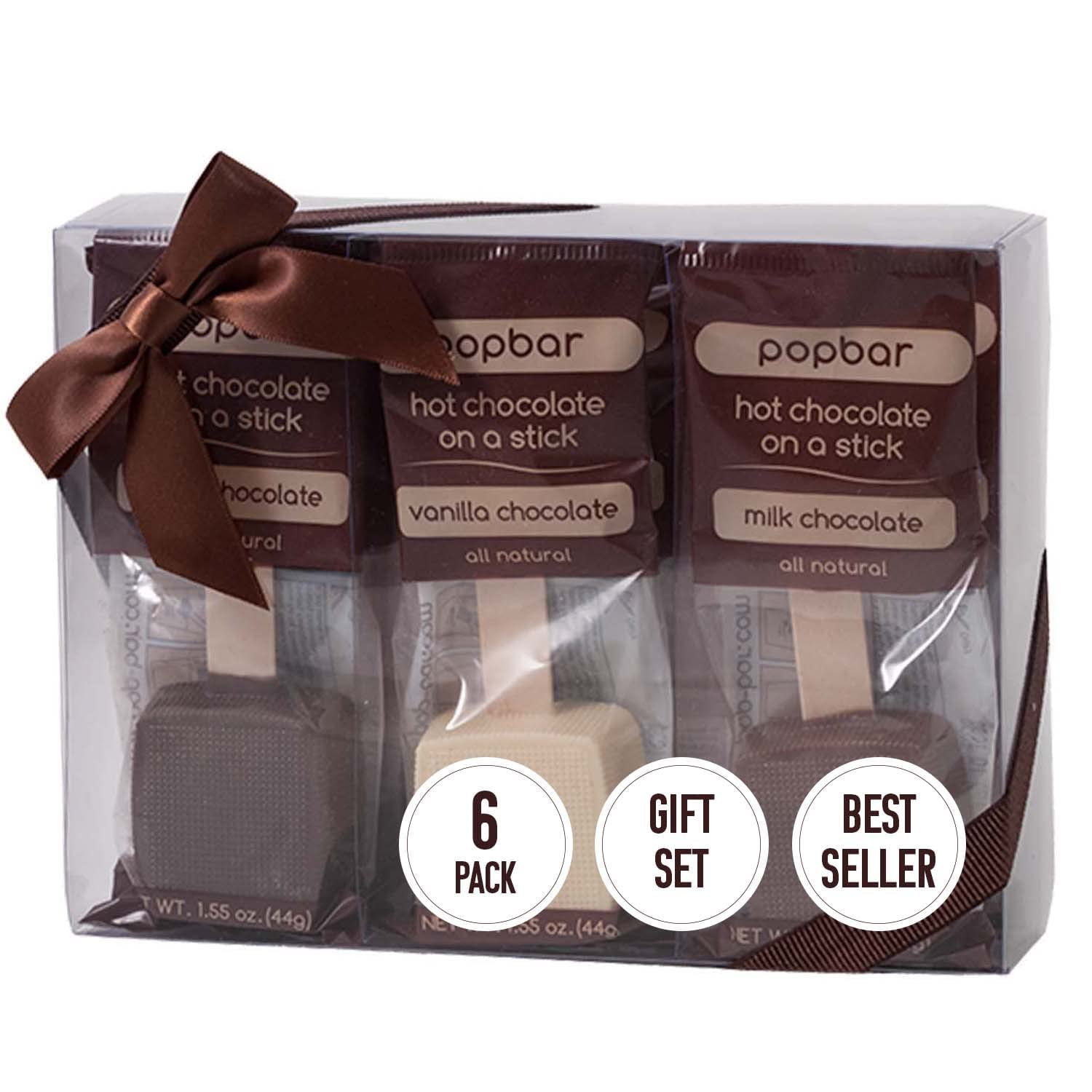 Popbar - Hot Chocolate Sticks - 6 Pack Variety Gift Pack Set Kit- 2 Dark, 2 Milk & 2 Vanilla ...