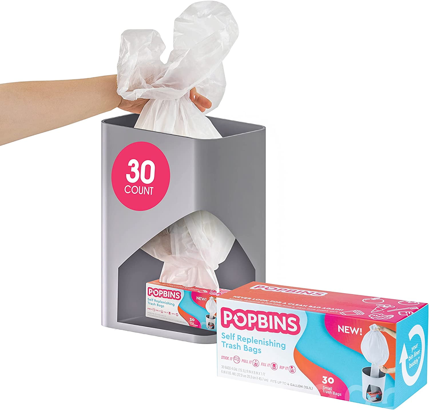 Popbins Self Replenishing Clear 4 Gallon Trash Bag - 30 Count Easily ...