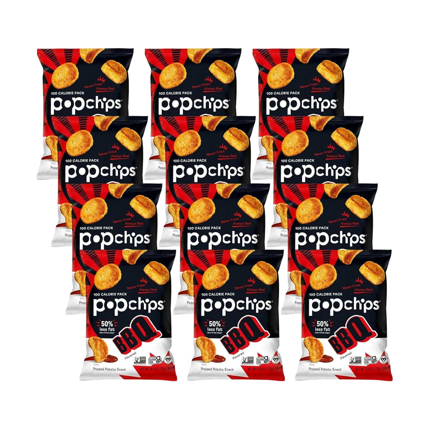 popchips BBQ Potato Chips, 0.8 oz, 12 Individual Bags, Delicious Snack ...