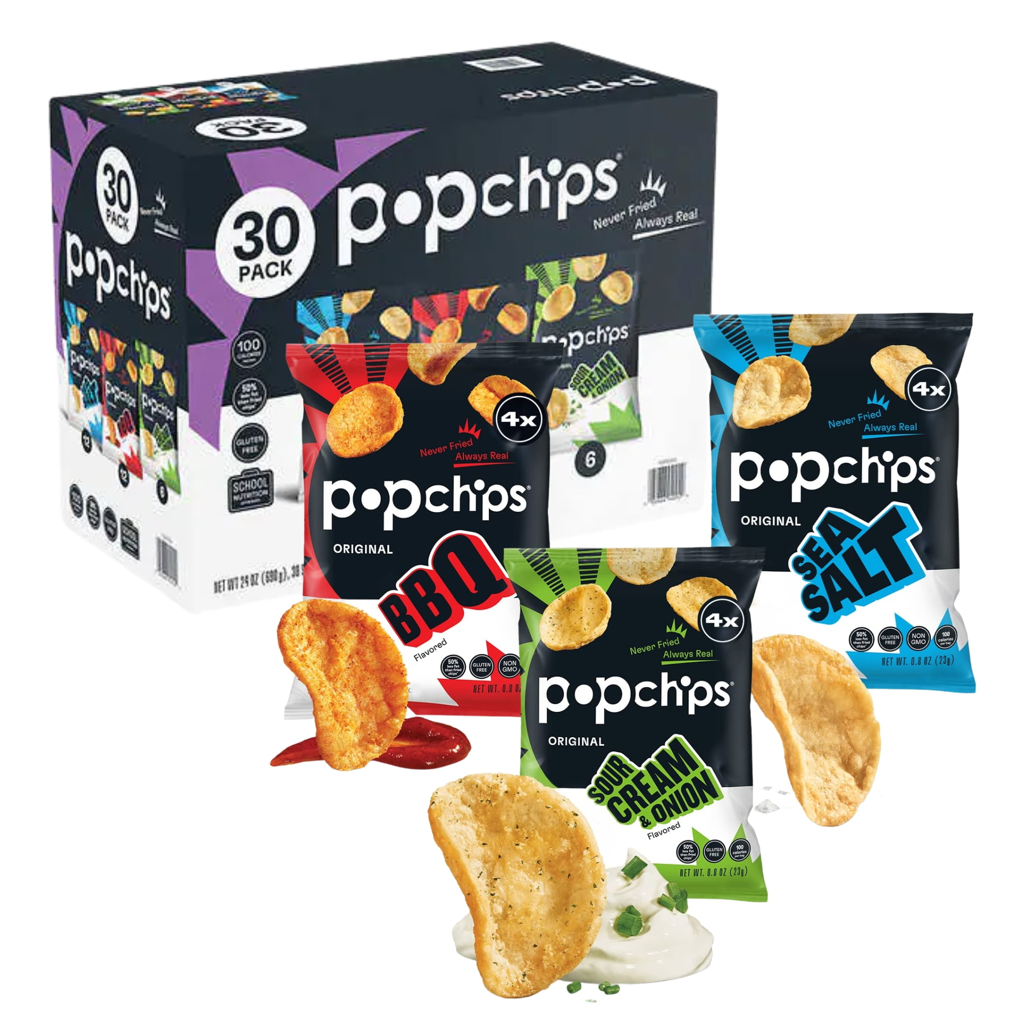 Popchips Salty Mix Variety Pack: Sea Salt, BBQ, Sour Cream & Onion ...