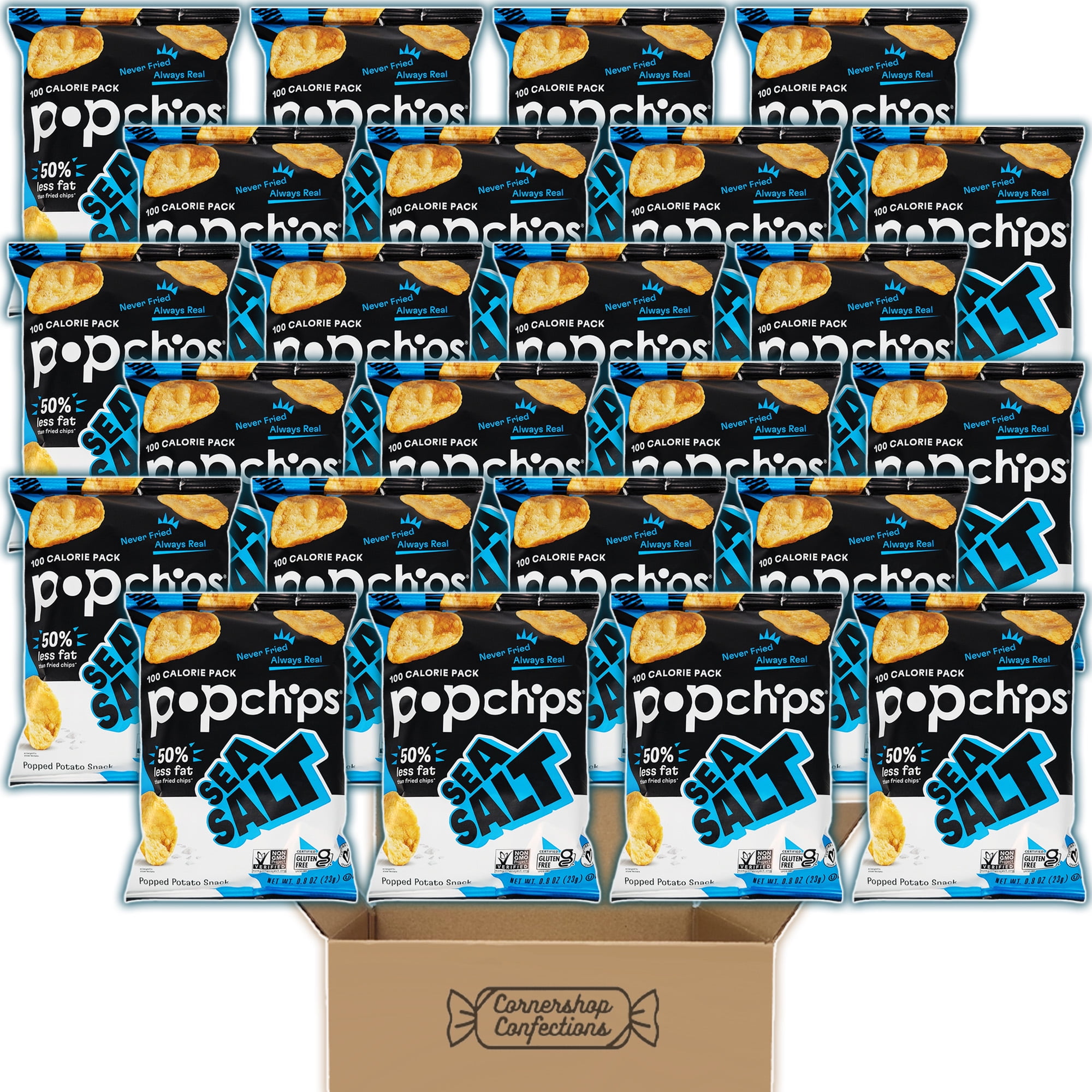 popchips Sea Salt Snack, 24 Count, 0.8 oz Individually Sealed Bags ...