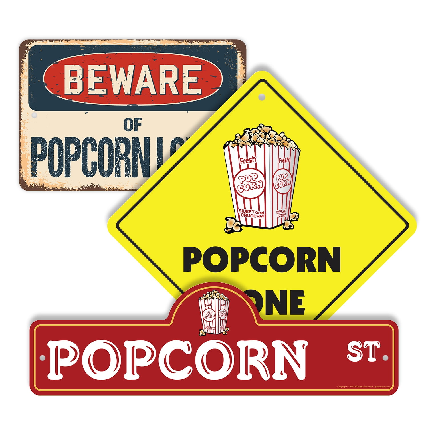 Popcorn (3 Pack) Large Plastic Street Sign Crossing Sign Warning Sign ...