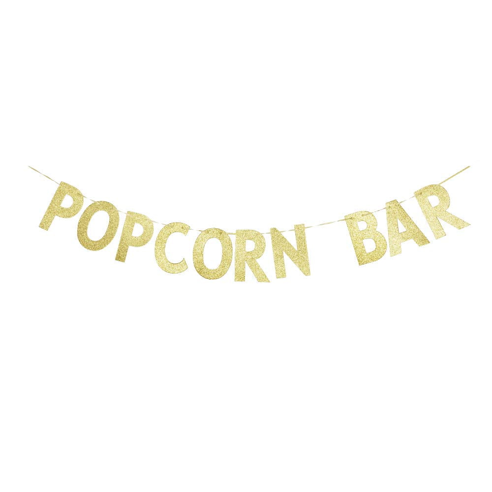 Popcorn Bar Banner - Sparkling Gold Glitter Paper Sign for Popcorn ...