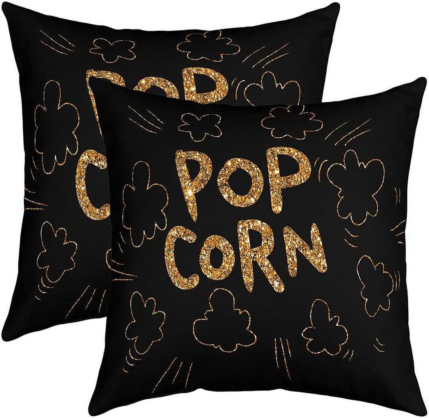 Popcorn Black Golden Reversible Throw Pillow Covers,Movie Theater ...