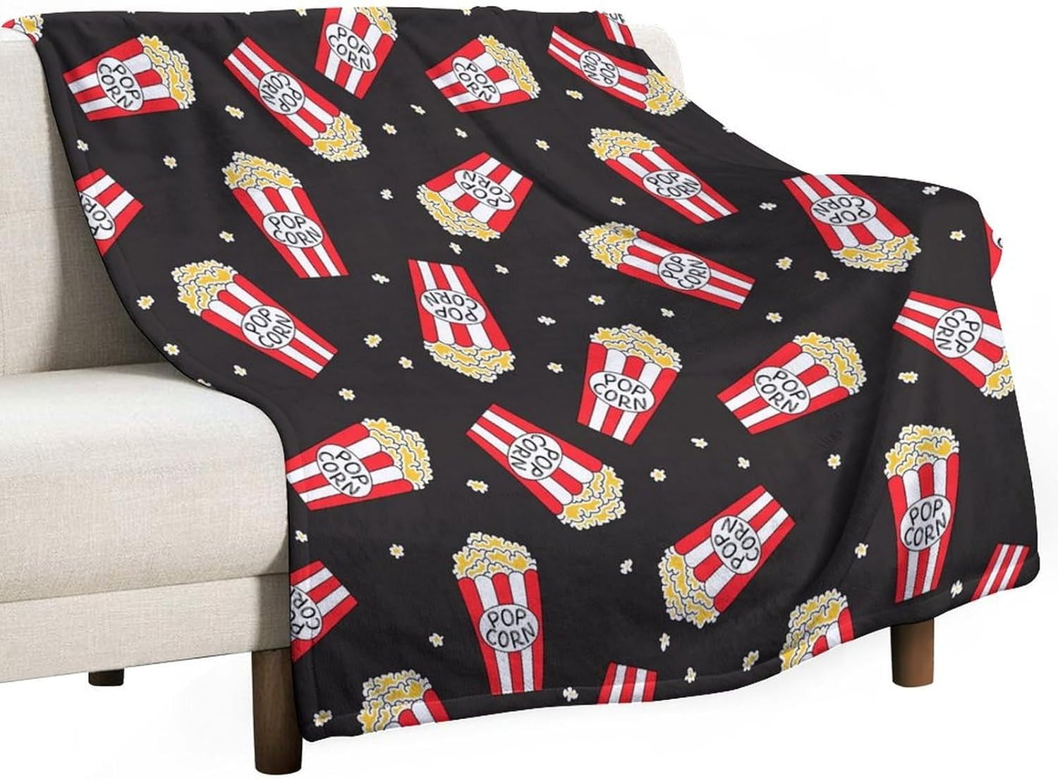 Popcorn Blanket Cartoon Funny Popcorn Modern Art Print Black Soft Cozy ...