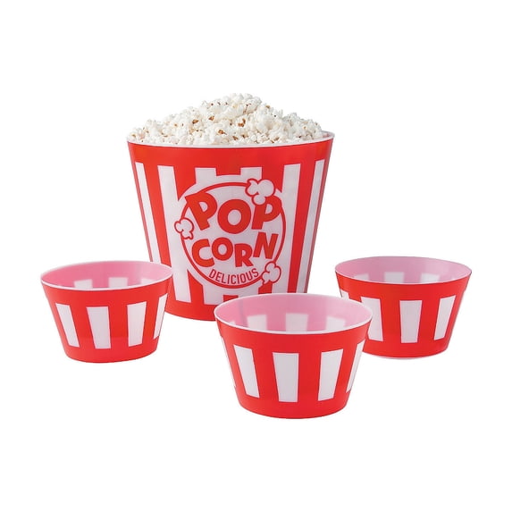 Fun Express, Popcorn Bowl Set, 5 Piece, Classic Red and White Plastic ...