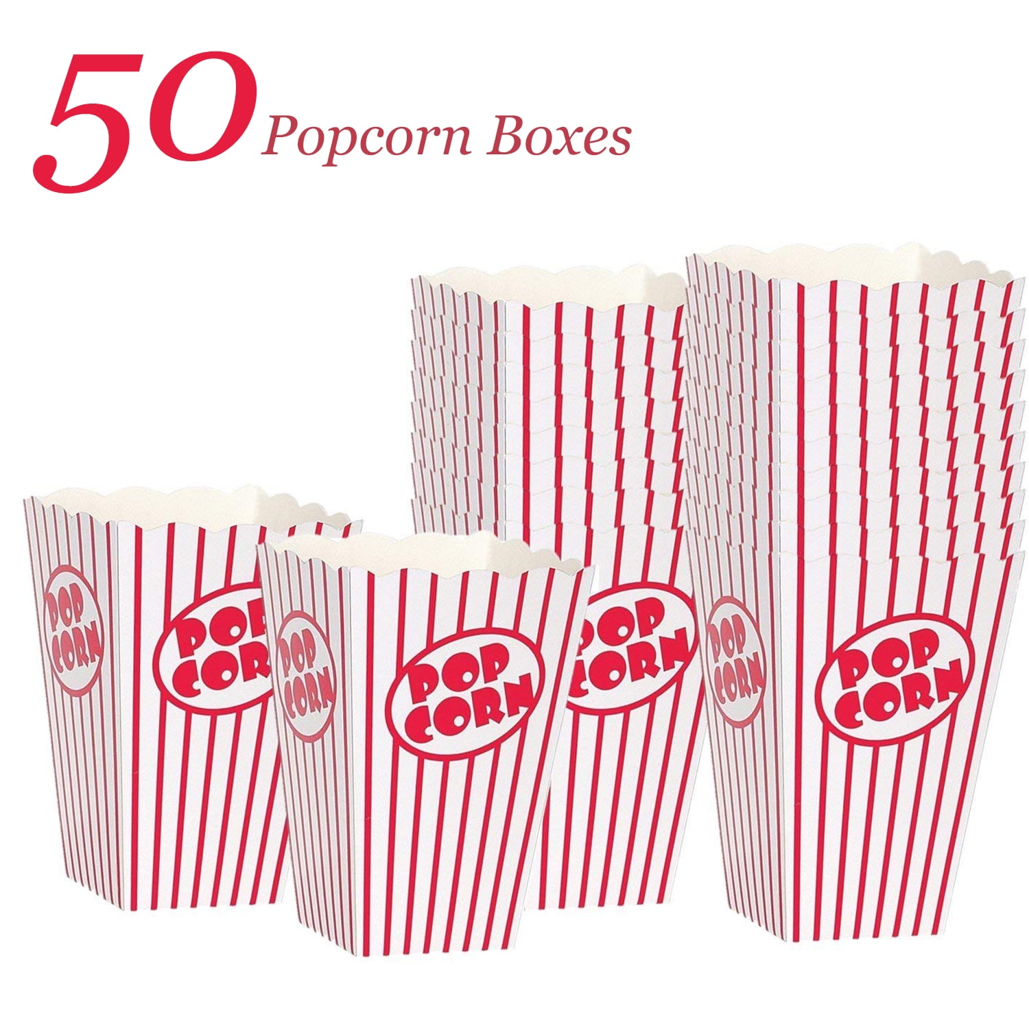 Popcorn Boxes - Striped White and Red Popcorn Boxes Tubs - (50 Count ...