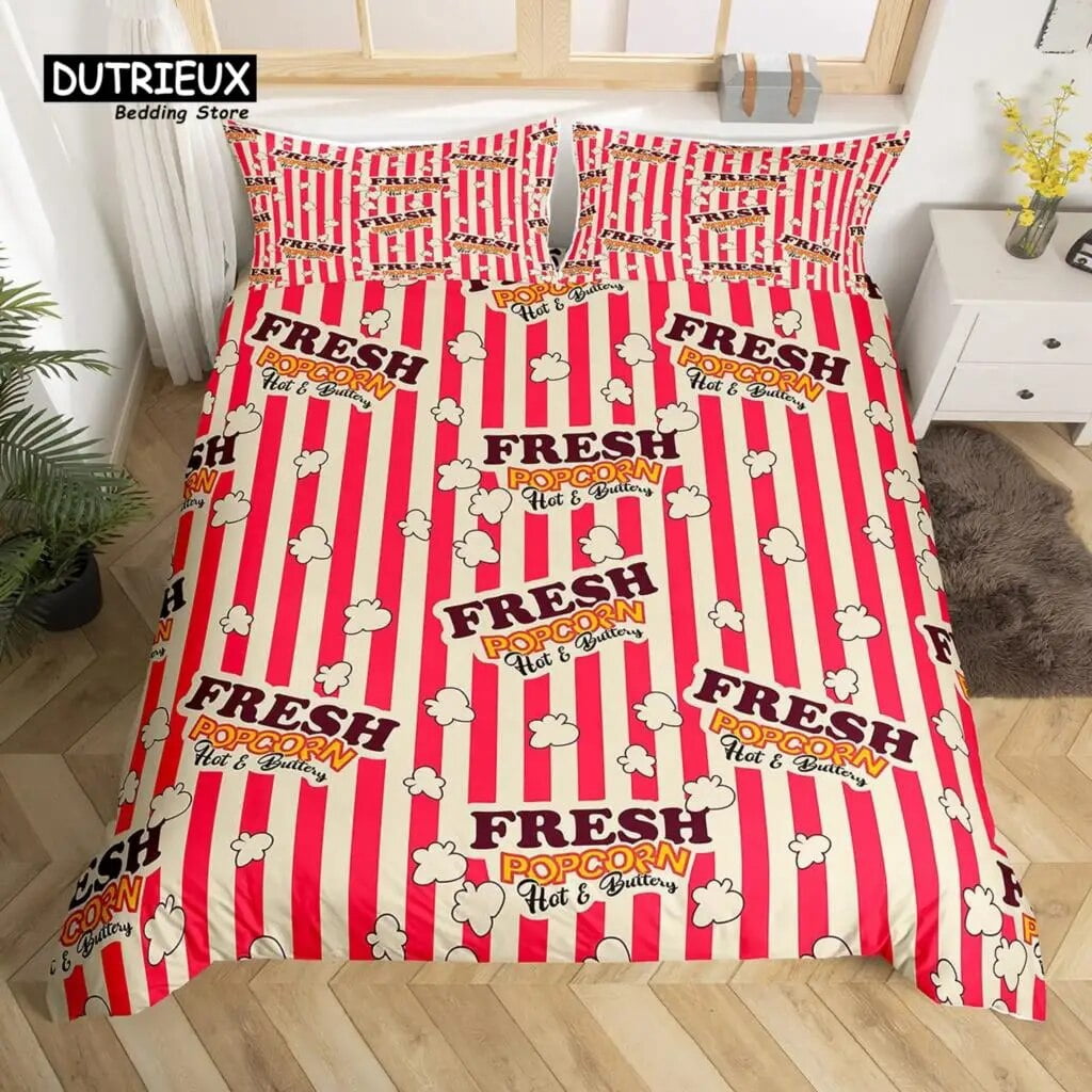 Popcorn Duvet Cover Movie Theater Food Bedding Set Microfiber Cinema ...
