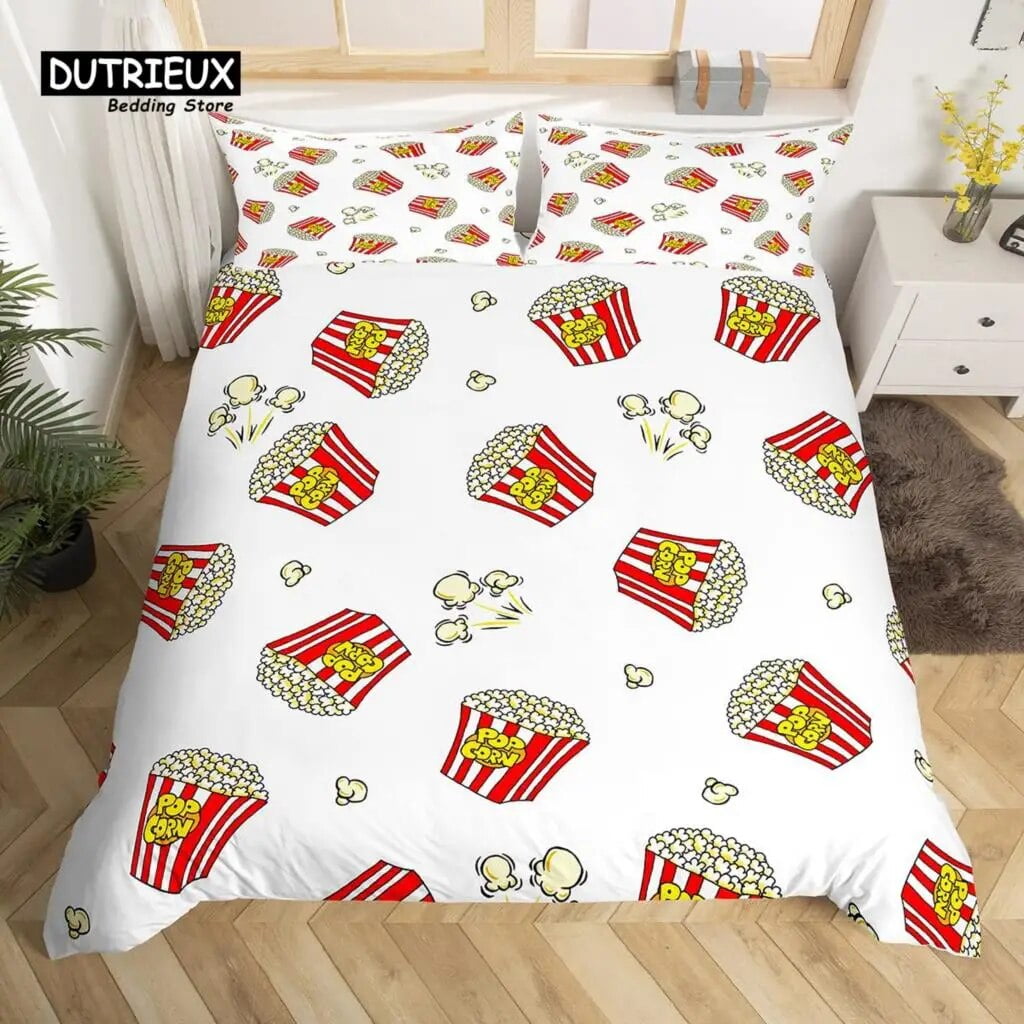 Popcorn Duvet Cover Movie Theater Food Bedding Set Microfiber Cinema ...