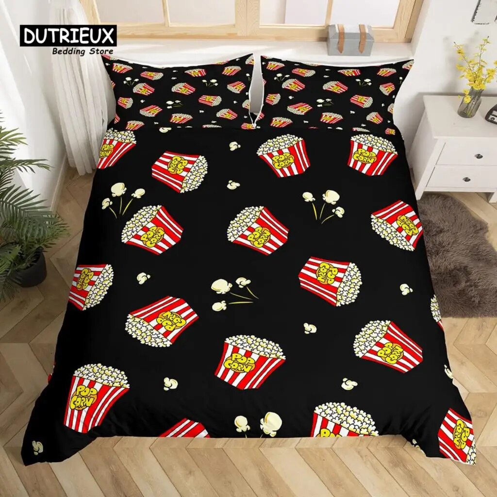 Popcorn Duvet Cover Movie Theater Food Bedding Set Microfiber Cinema ...