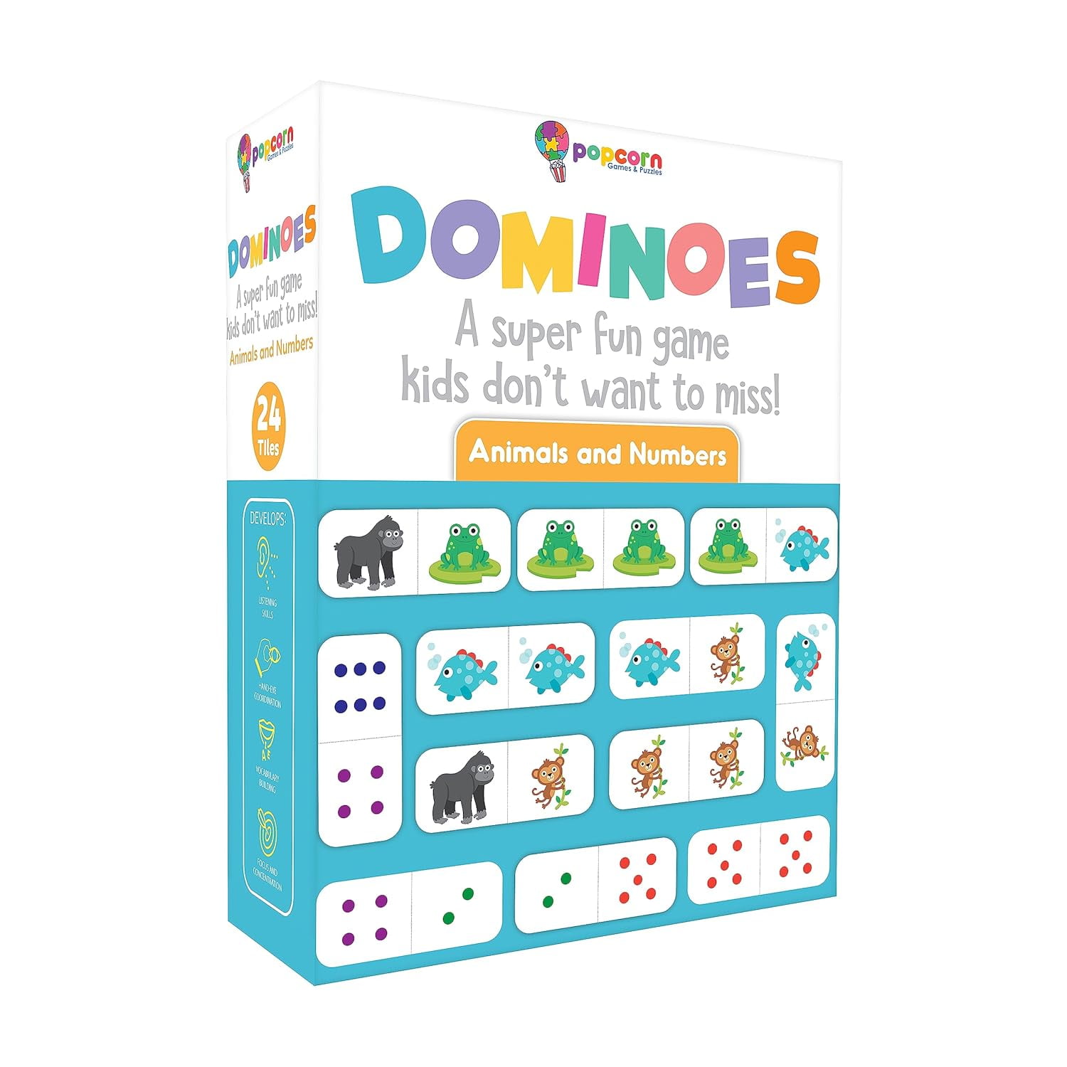 Popcorn Games & Puzzles - Numbers and Animal Dominoes for Kids - Help ...
