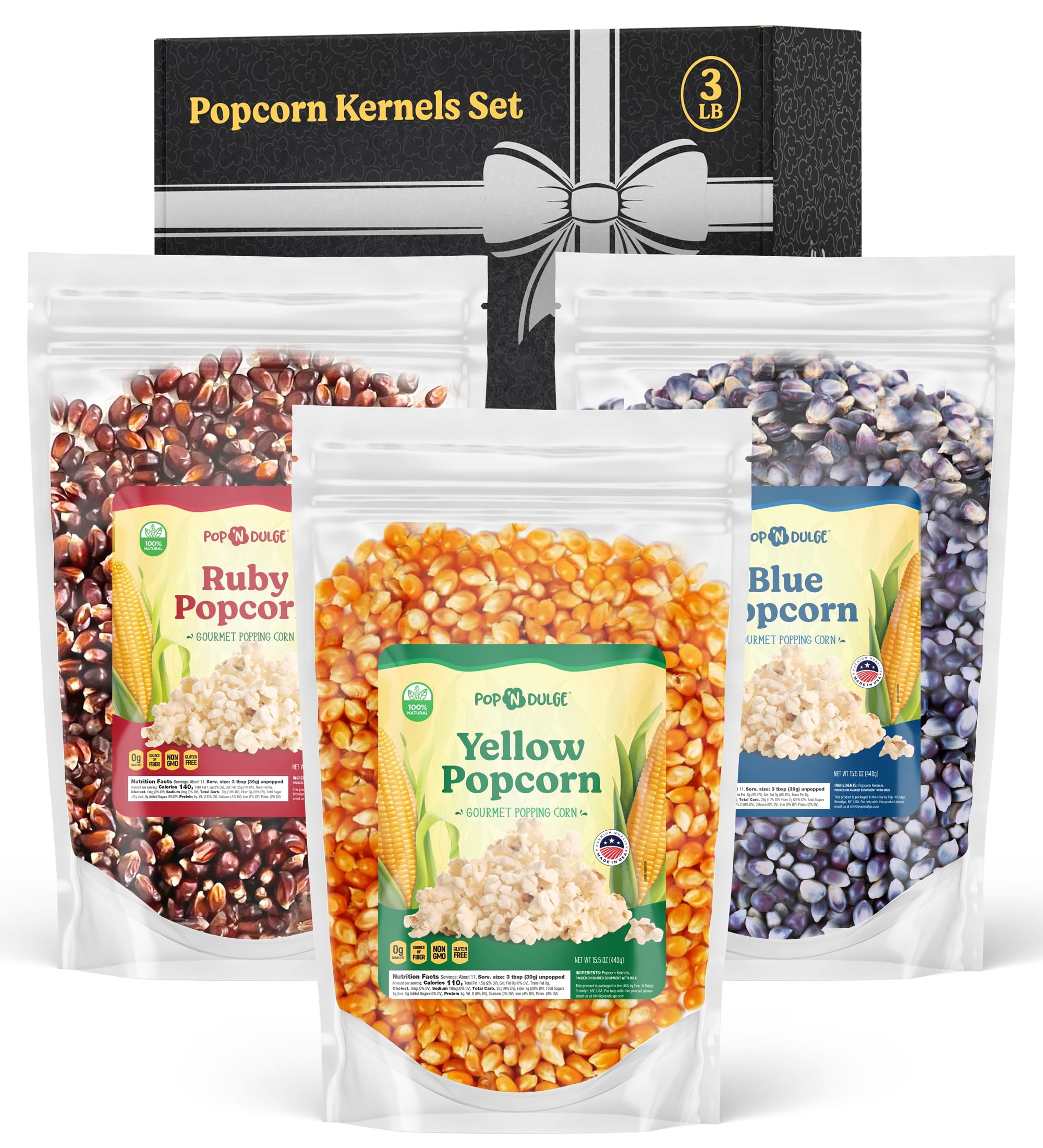 Popcorn Kernels, 3 lb. STF9 Pack of 3 Premium Red, Yellow, and Blue Gourmet Popcorn Bulk Popcorn ...