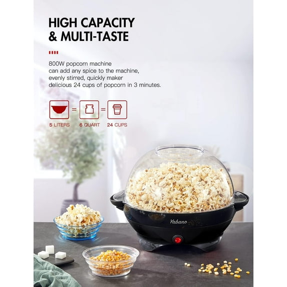 Popcorn Machine, 6-Quart Popcorn Popper maker, Nonstick Plate, Electric ...