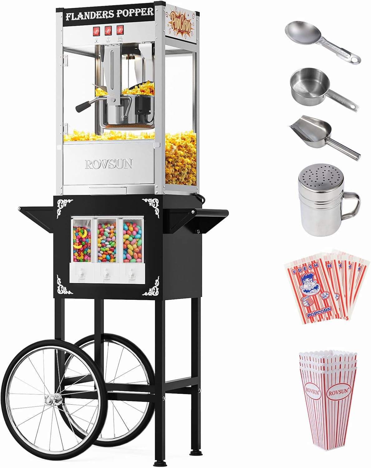 Popcorn Machine Cart with 10 Oz Kettle Makes Up to 40 Cups and Warming ...