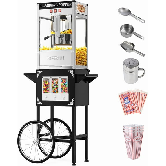 Popcorn Machine Cart with 10 Oz Kettle Makes Up to 40 Cups and Warming ...