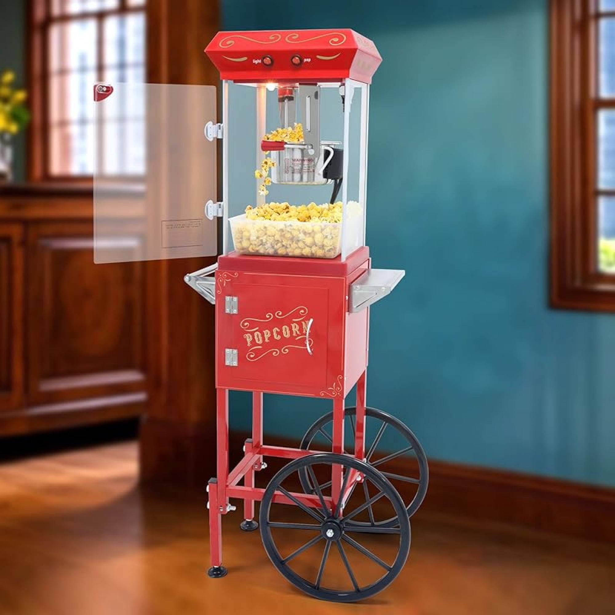 Popcorn Machine Cart with 6 Oz Kettle Makes Up to 32 Cups and Warming ...