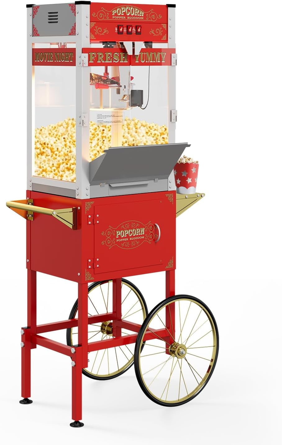 Popcorn Machine with Cart, Vintage Style Movie Popcorn Cart with Wheels ...