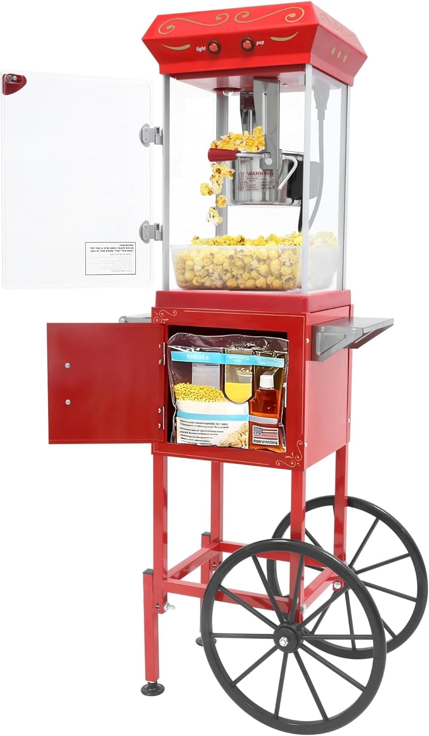 Popcorn Machine with Cart & Wheels 8OZ - Pop corn Machine Maker with ...