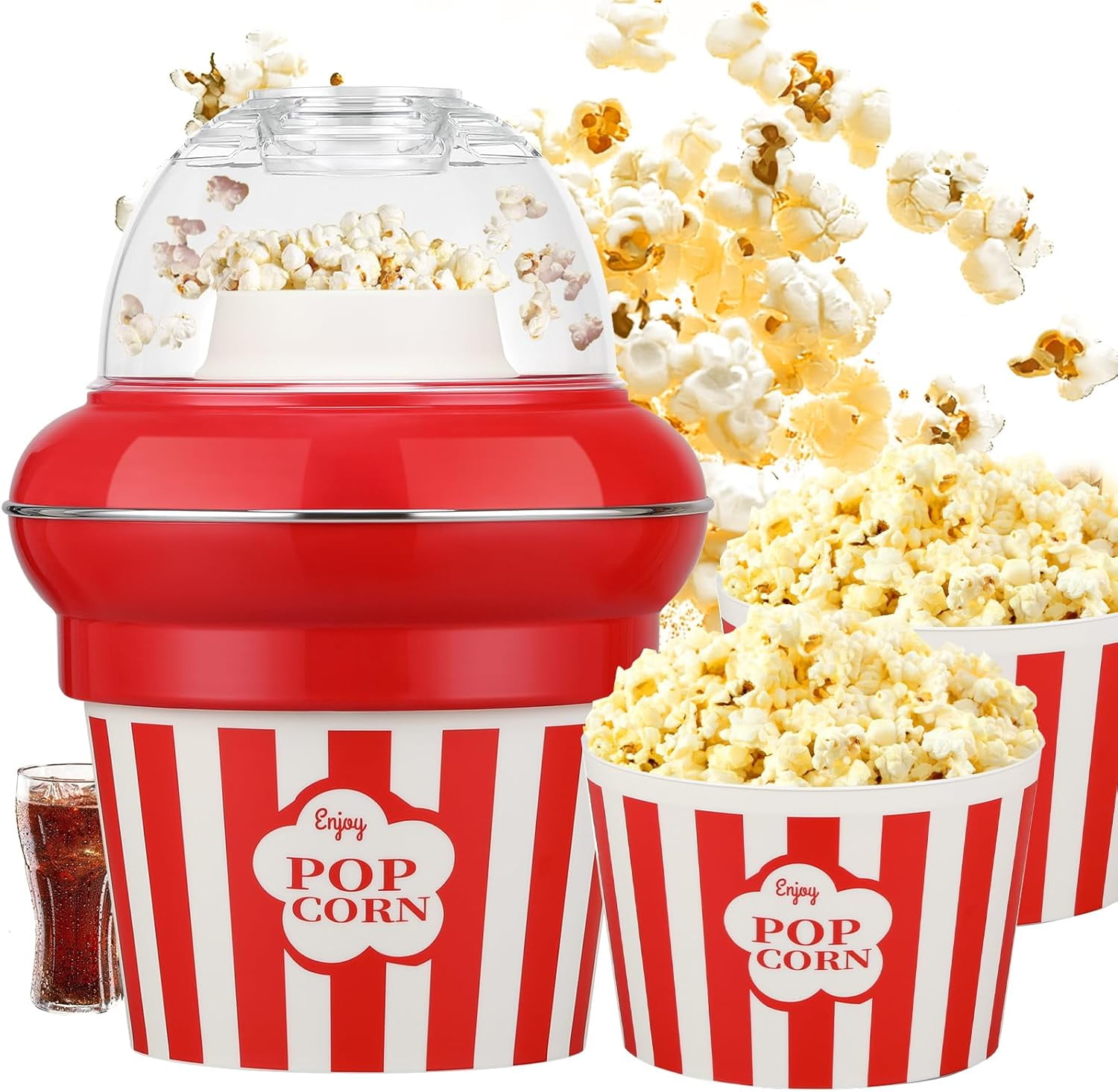 Popcorn Machine, Hot Air Popcorn Maker No Oil, High Popping Rate, 5.3 ...