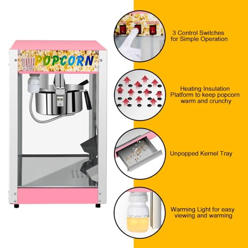 Popcorn Machine, Vintage Popcorn Machine with 8 Ounce Kettle, Pink ...