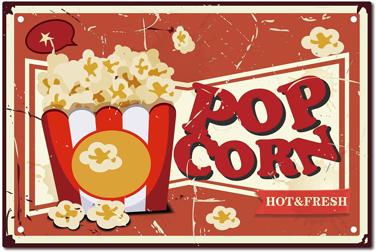 Popcorn Metal Tin Sign Hot and Fresh Retro Vintage Wall Art Plaque ...