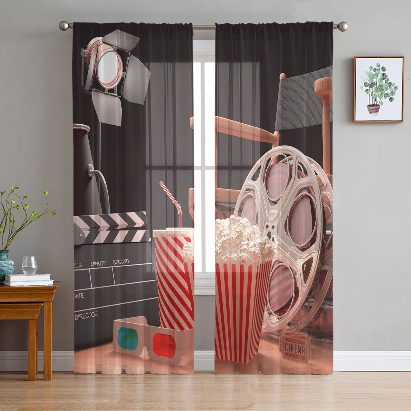 Popcorn Movie Glasses Tulle Curtains for Living Room ration Modern ...