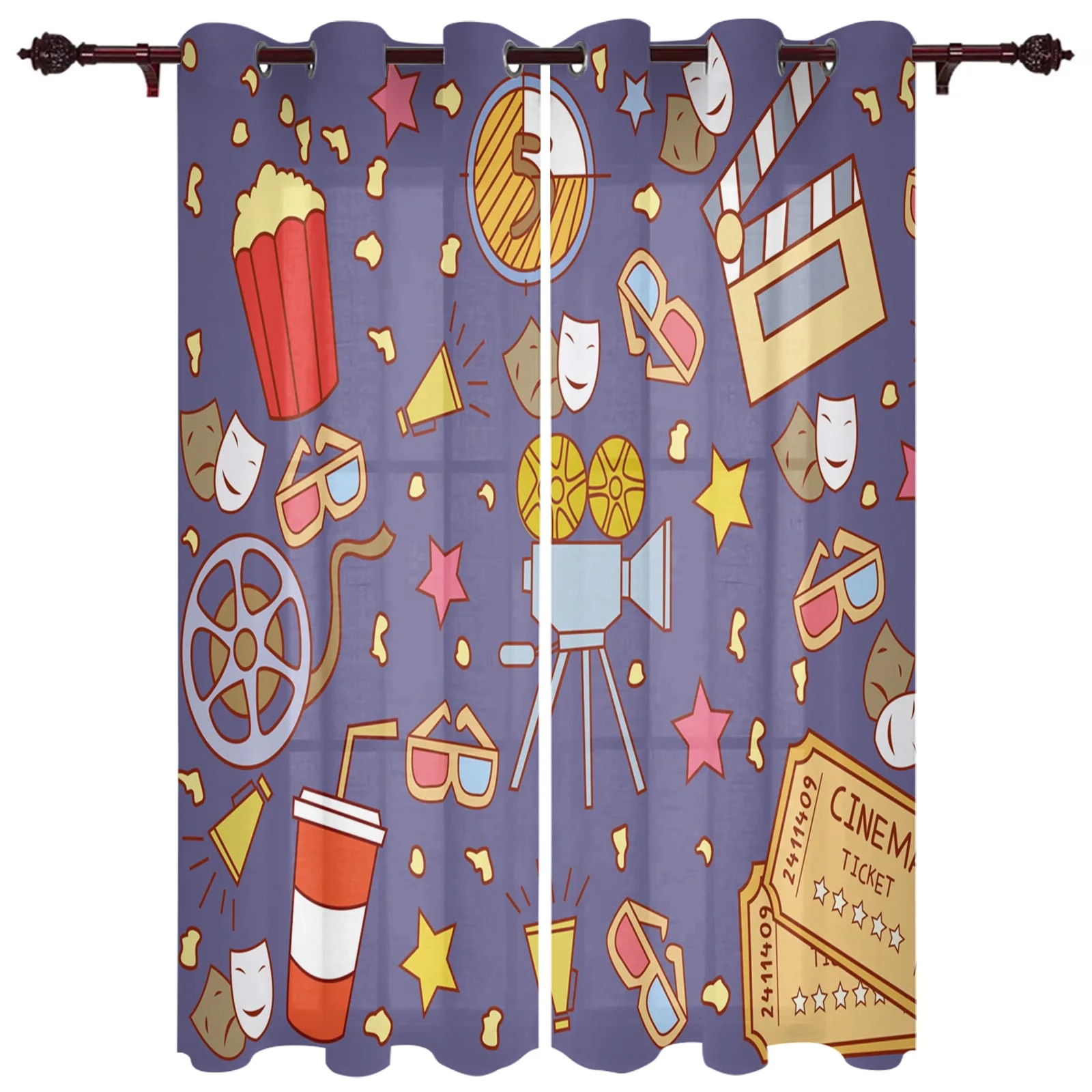 Popcorn Movie Glasses Window Curtains Home Decor Bedroom Curtains ...