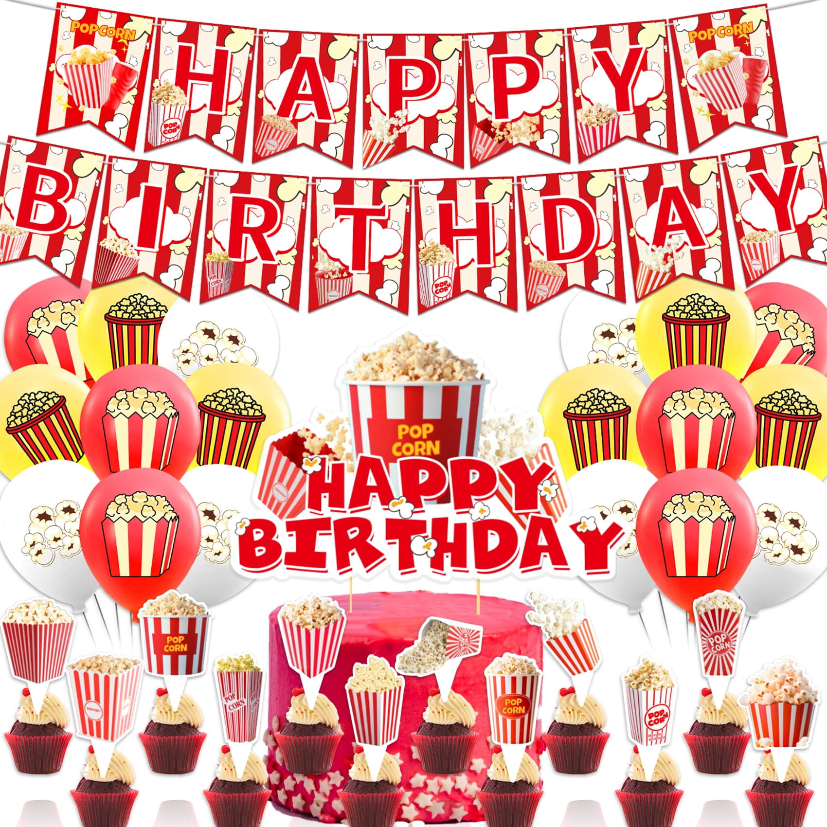 Popcorn Party Decorations Popcorn Birthday Party KKS1 Supplies Includes ...
