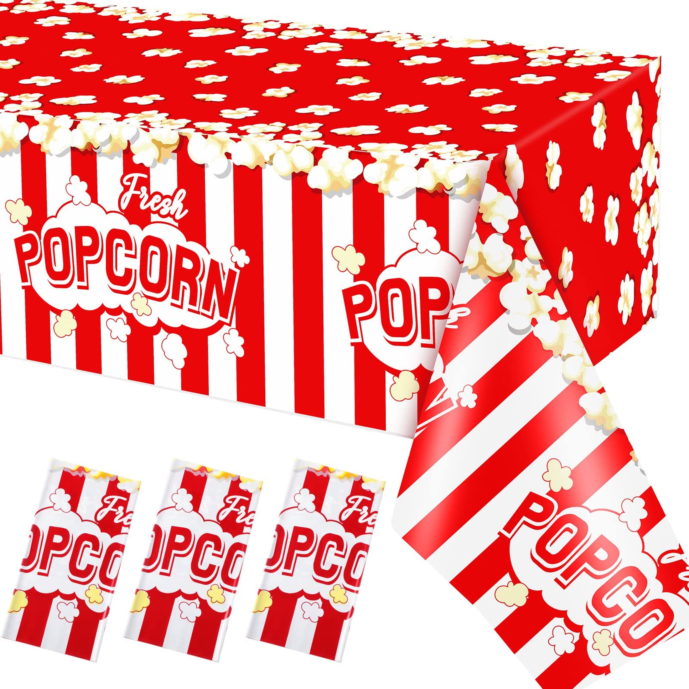 Popcorn Party Tablecloth Set - 3 Pack Plastic Table Covers for Movie ...