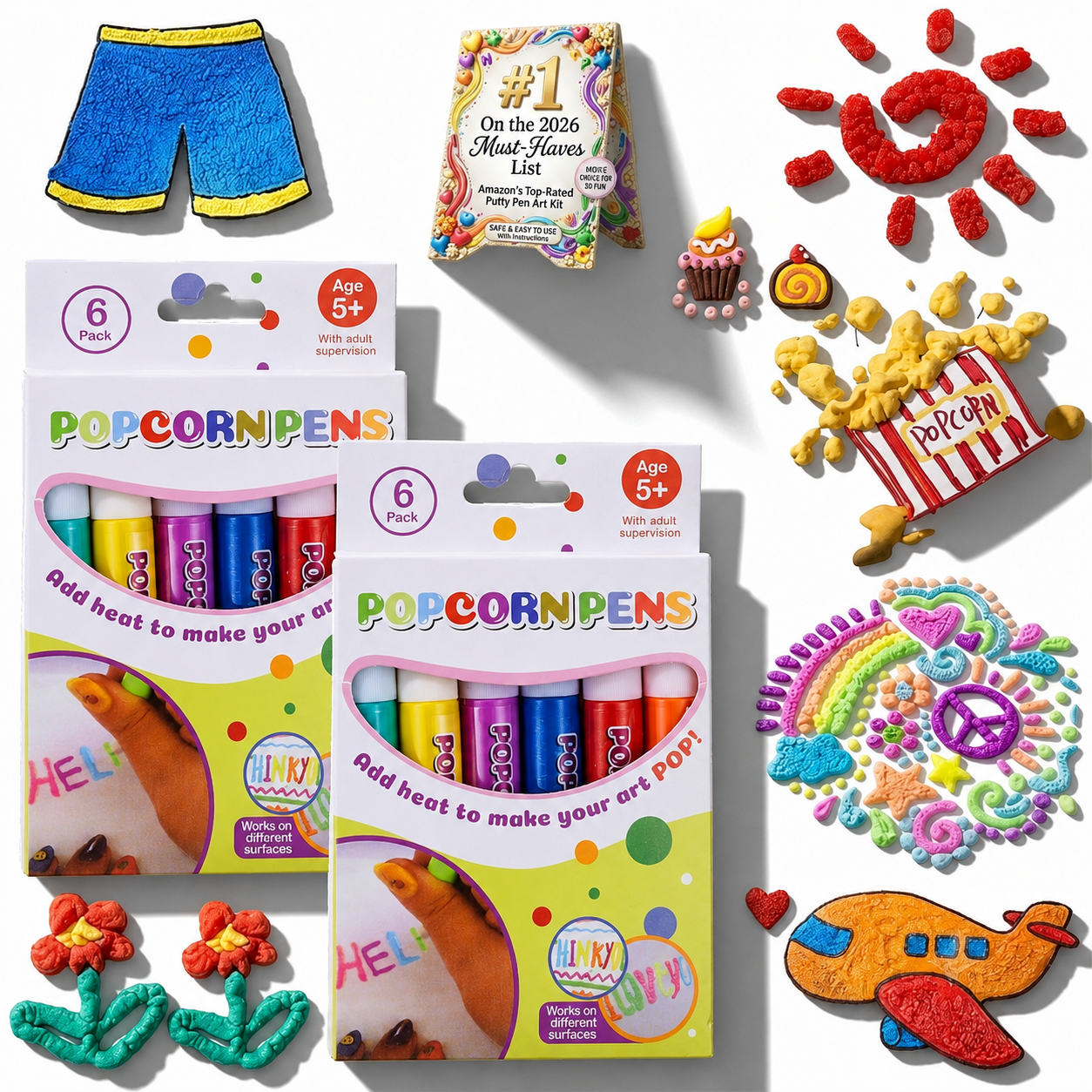Popcorn Pens - 3D Magic Puffy Bubble Pen DIY Artwork & Crafts, 18 Pack ...