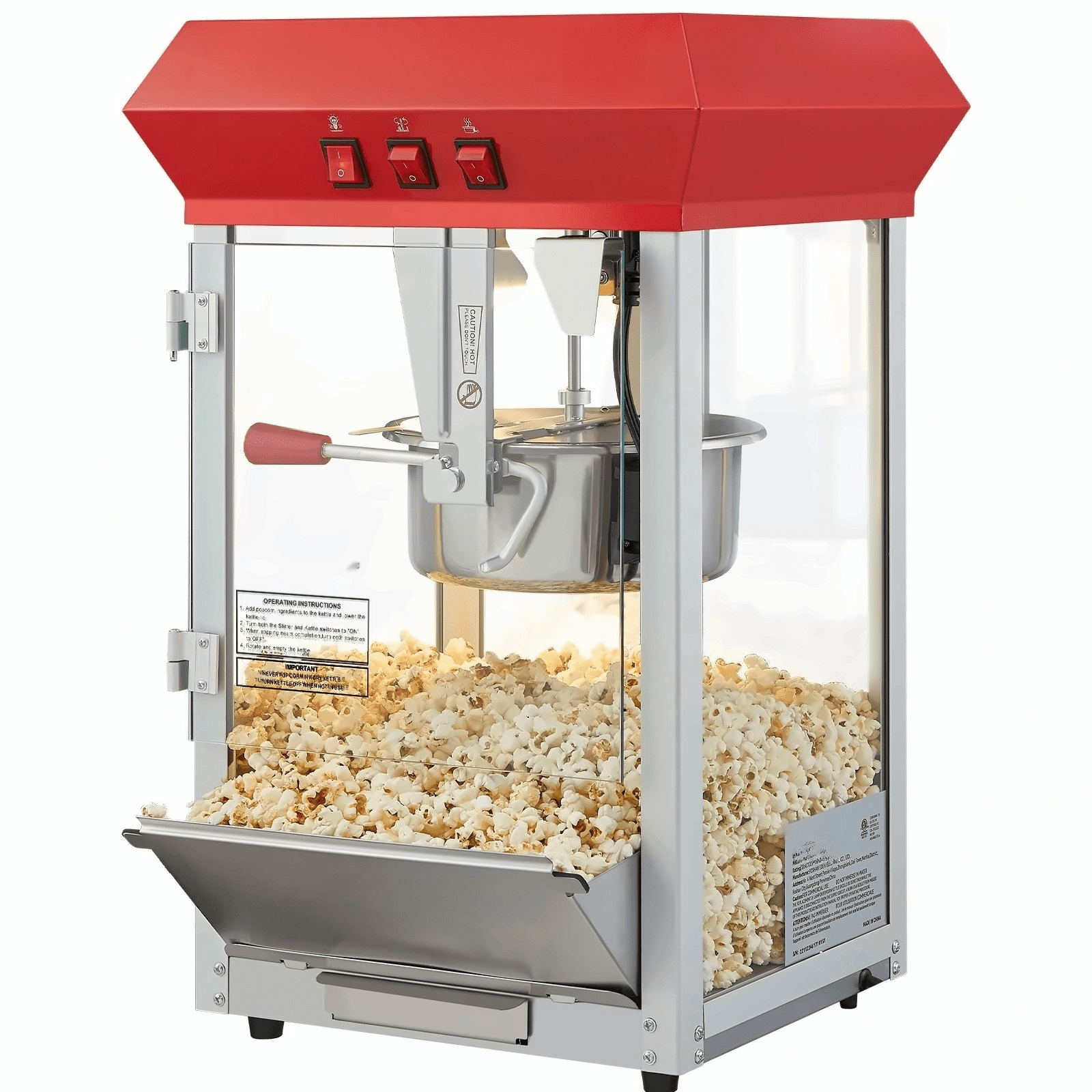 Popcorn Popper Machine 8 Oz Countertop - 850W 48 Cup Capacity, Red ...