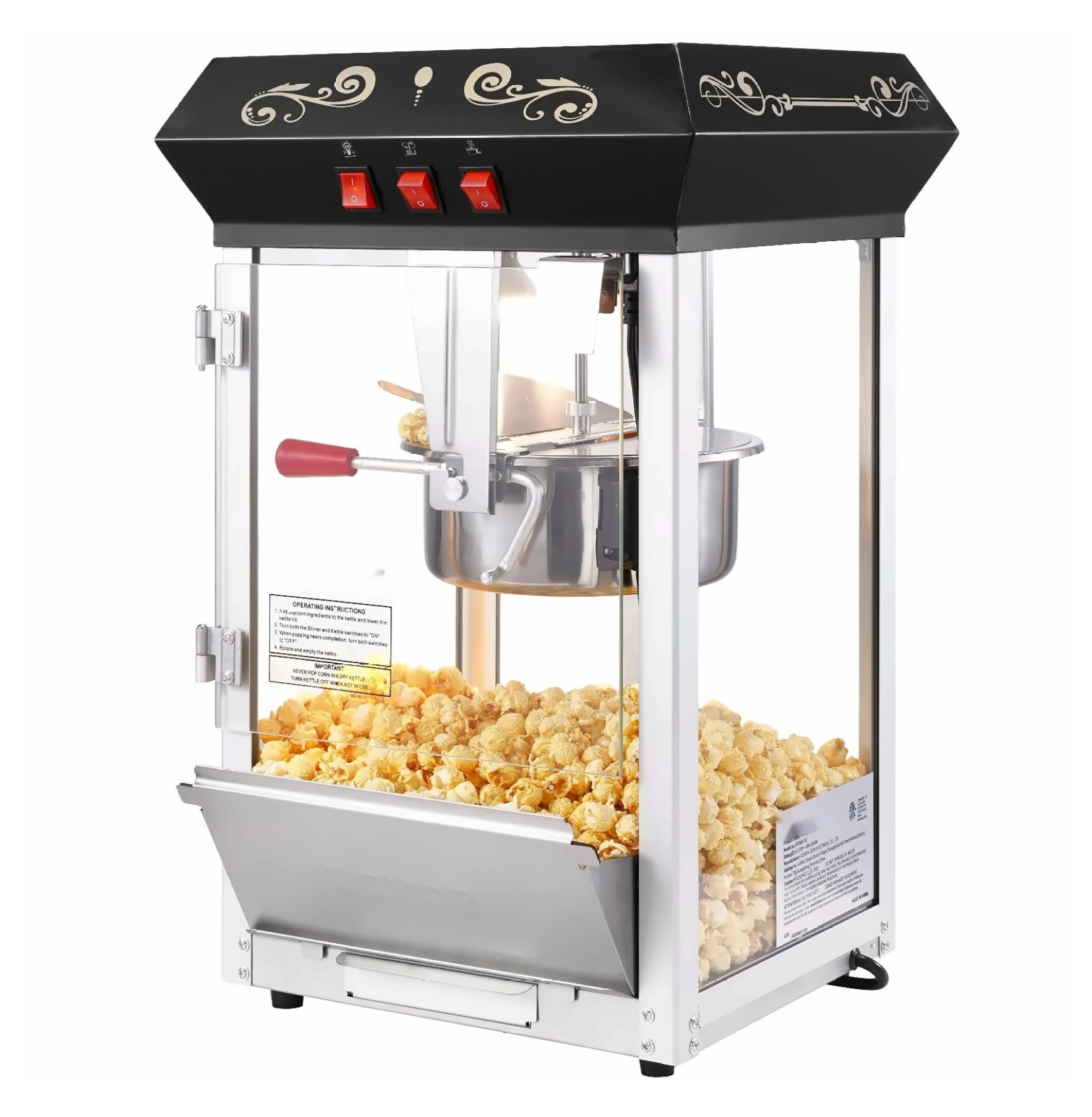 Popcorn Popper Machine Countertop, 8 Oz, 48 Cups, 850W, Black ...