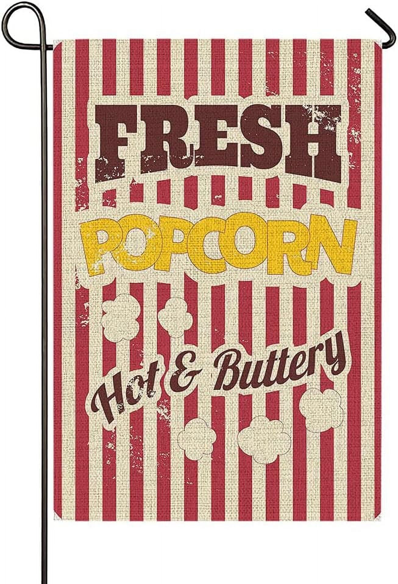 Popcorn Poster Garden Flag Vintage Style Tin Signs Fresh Popcorn and Hot Buttery Poster Outdoor ...