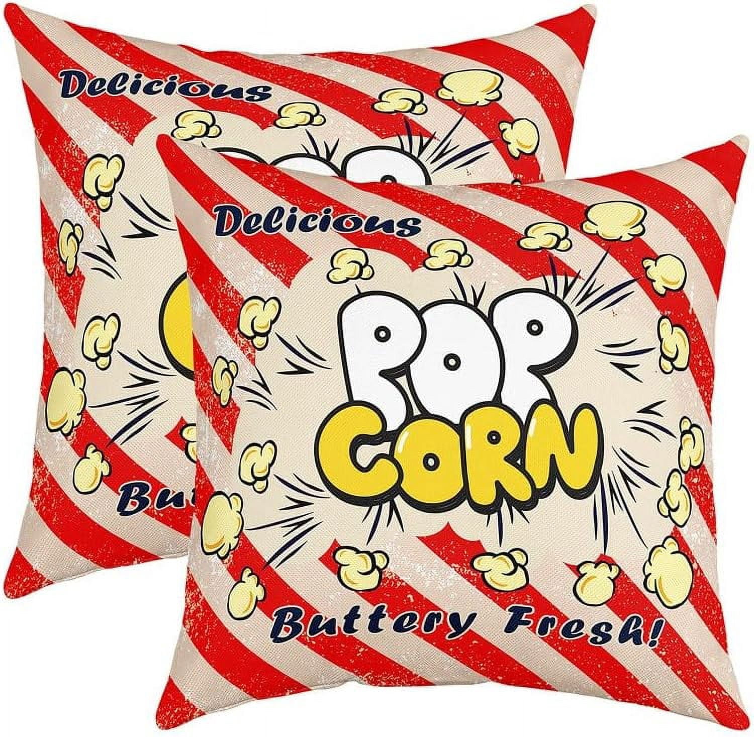Popcorn Print Reversible Throw Pillow Covers,Vintage Cinema Movie ...