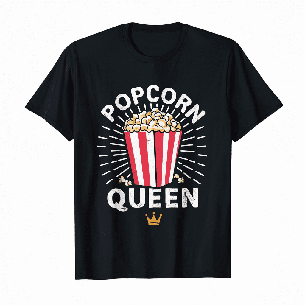 Popcorn Queen Cute Retro Movie Buff T-Shirt Black - Walmart.com