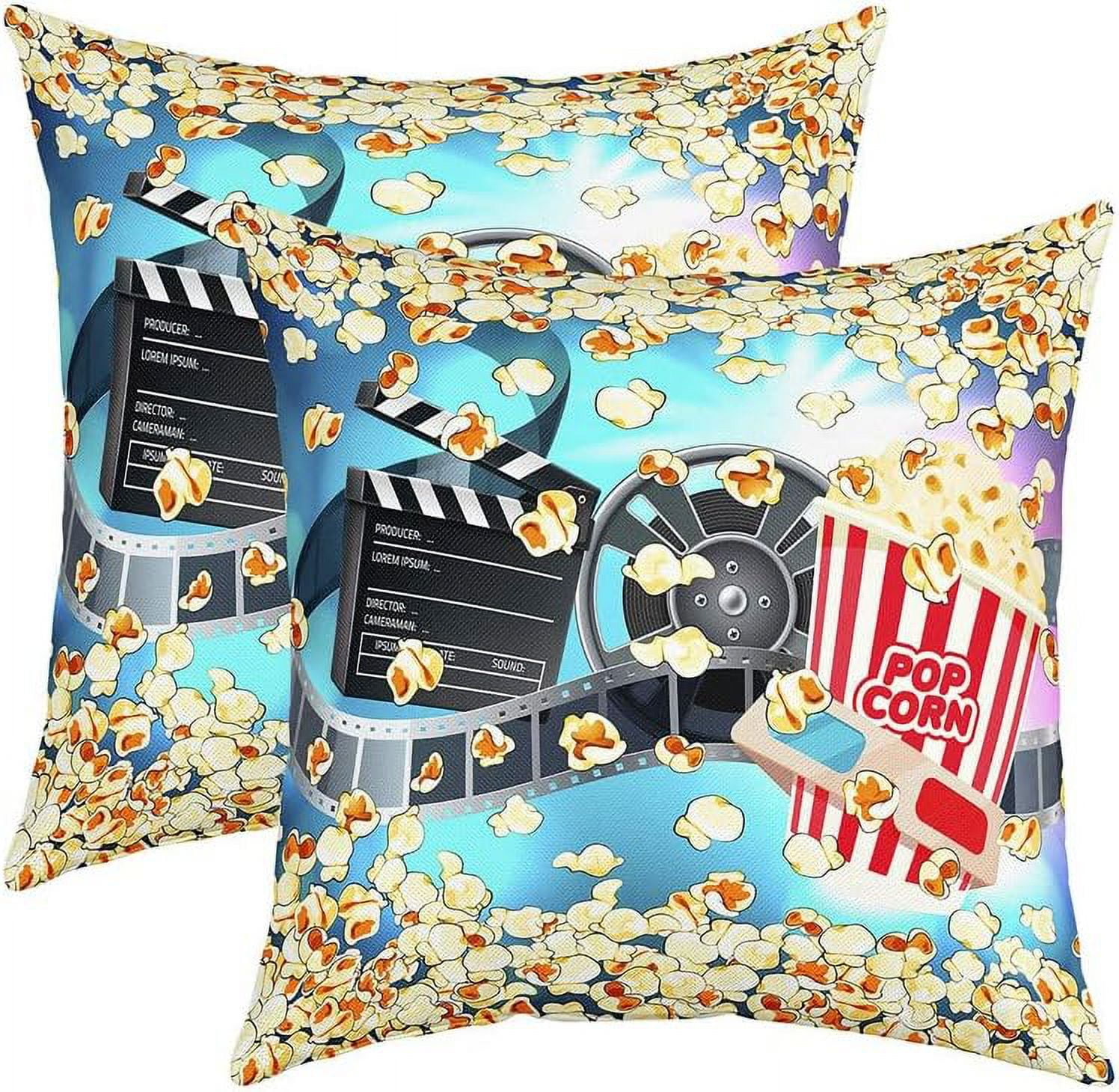 Popcorn Reversible Throw Pillow Covers,Theatre Movie Theater Square ...