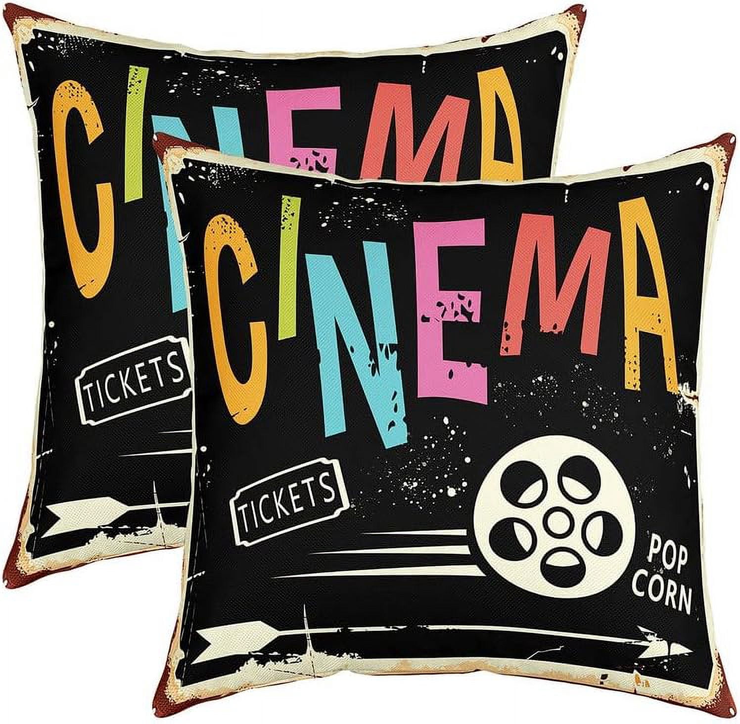 Popcorn Square Cushion Covers Set of 2 Movie Night Reversible Throw ...