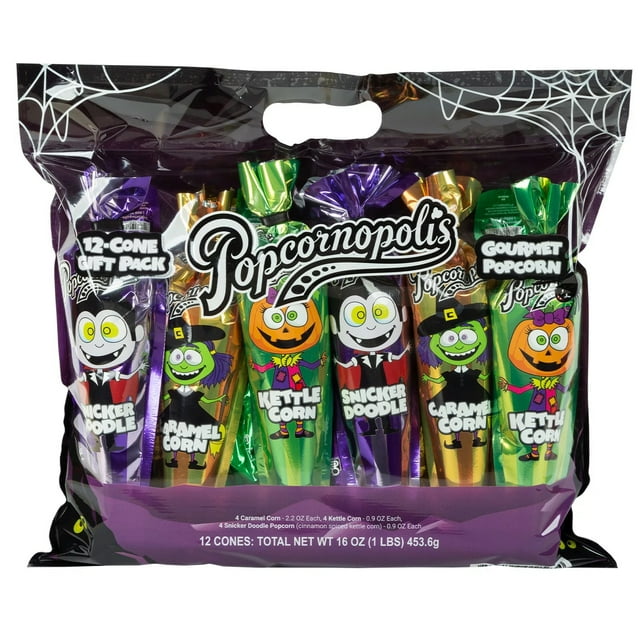 Popcornopolis Gourmet Halloween Popcorn Treats, 12-Cone Gift Pack for ...
