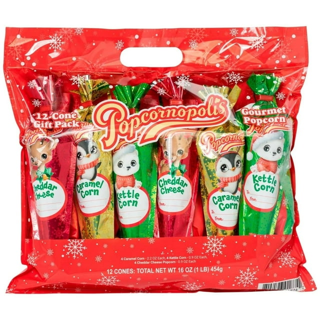 Popcornopolis Gourmet 12-Cone Christmas Holiday Gift Pack (16 Ounce ...