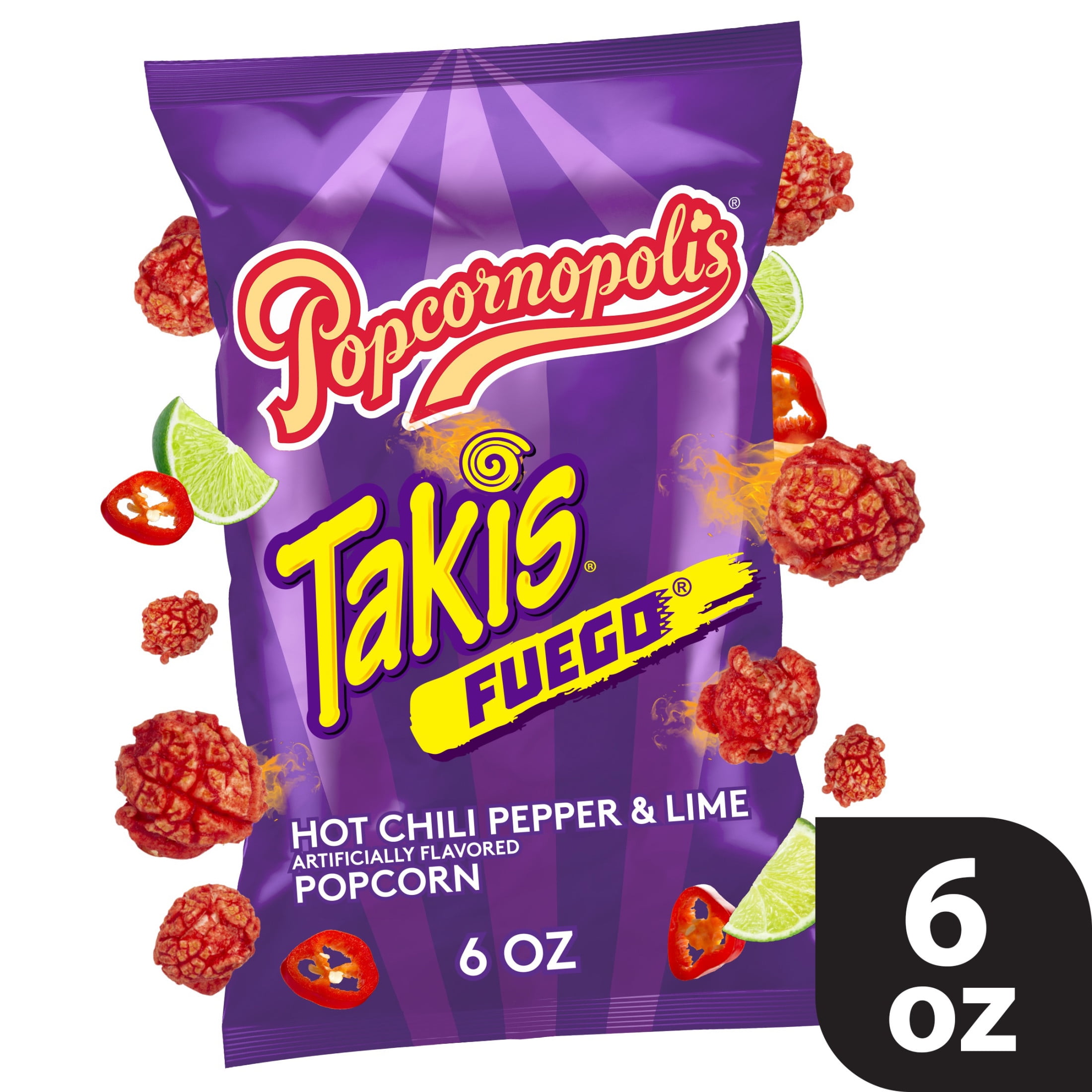 Popcornopolis Fuego Takis 6 oz Bag, Hot Chili Pepper & Lime Popcorn ...