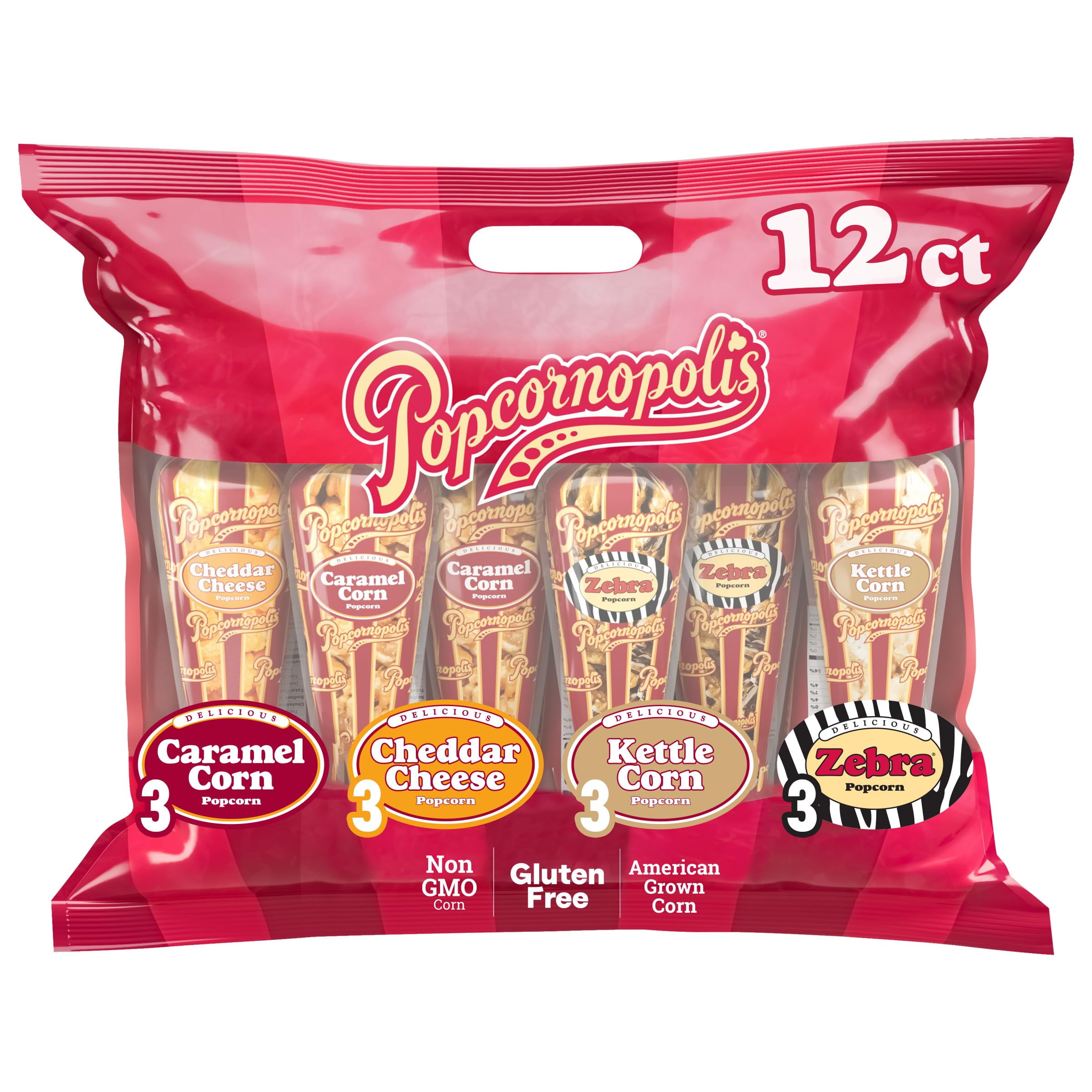 Popcornopolis Gourmet Popcorn Cone BCF26 Variety Pack - Zebra, Cheddar ...