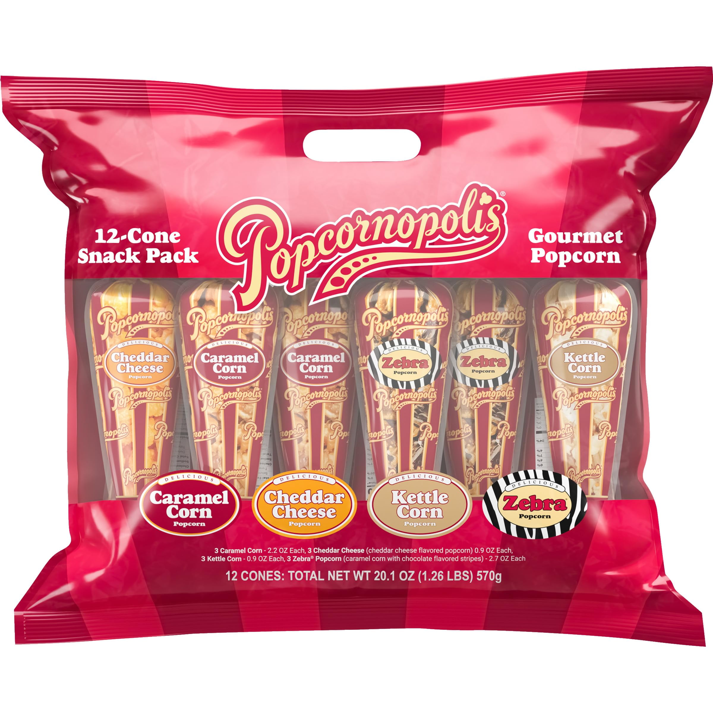 Popcornopolis Gourmet PopcornTRDN Cone Variety Pack - Zebra, Cheddar ...